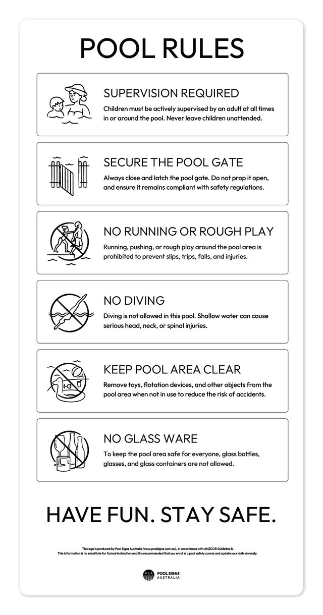 Ice White Pool Rules Sign – Pool Signs Australia