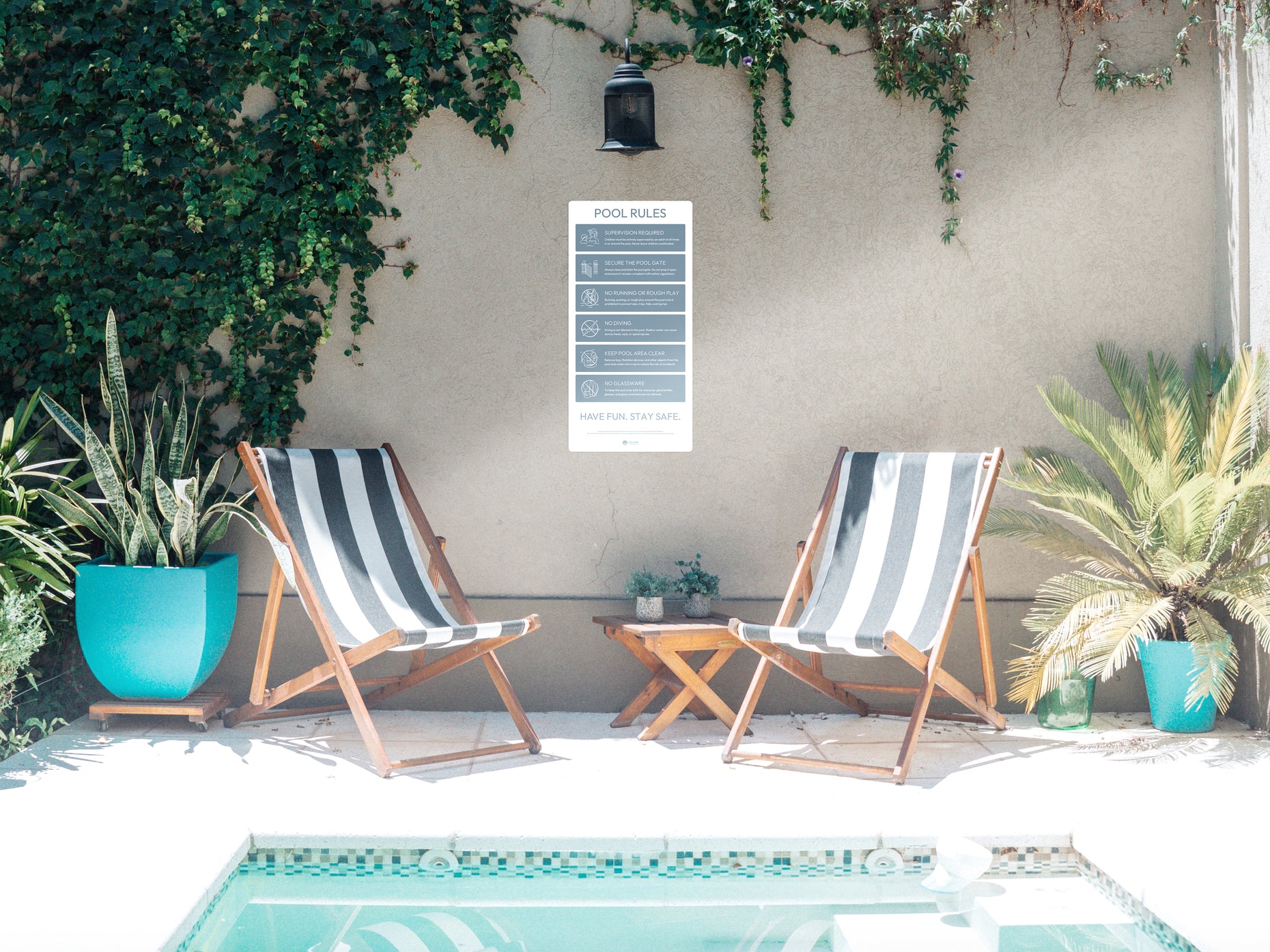 Stone Blue Pool Rules Sign – Pool Signs Australia