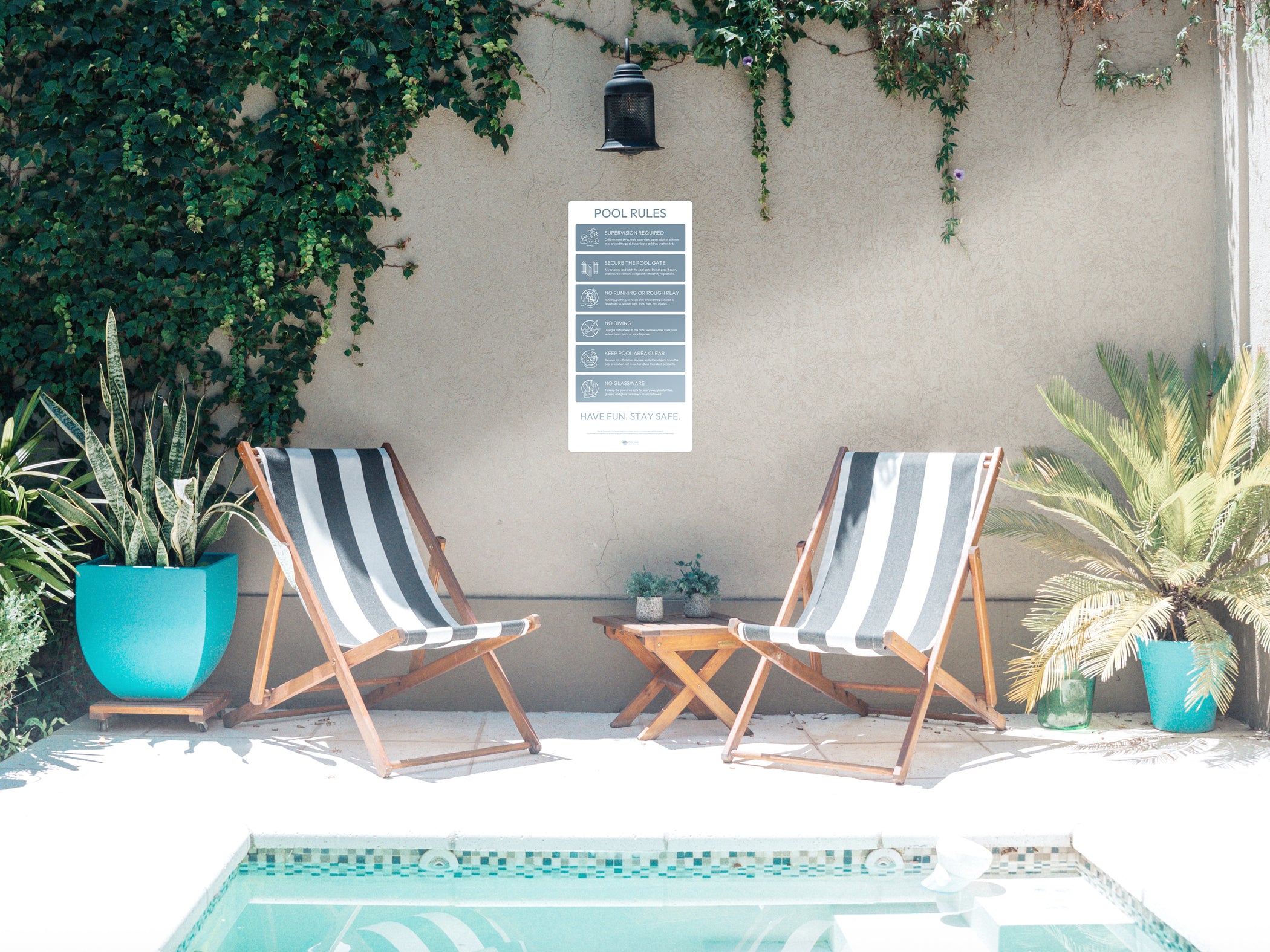 Stone Blue Pool Rules Sign – Pool Signs Australia