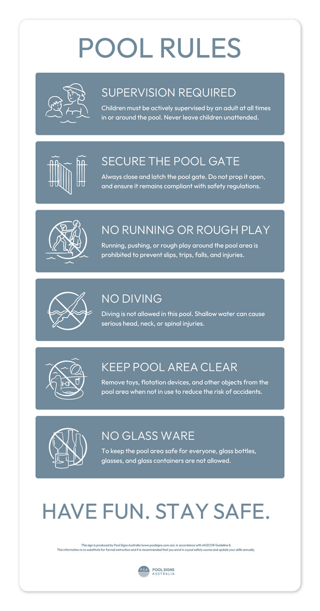 Stone Blue Pool Rules Sign – Pool Signs Australia