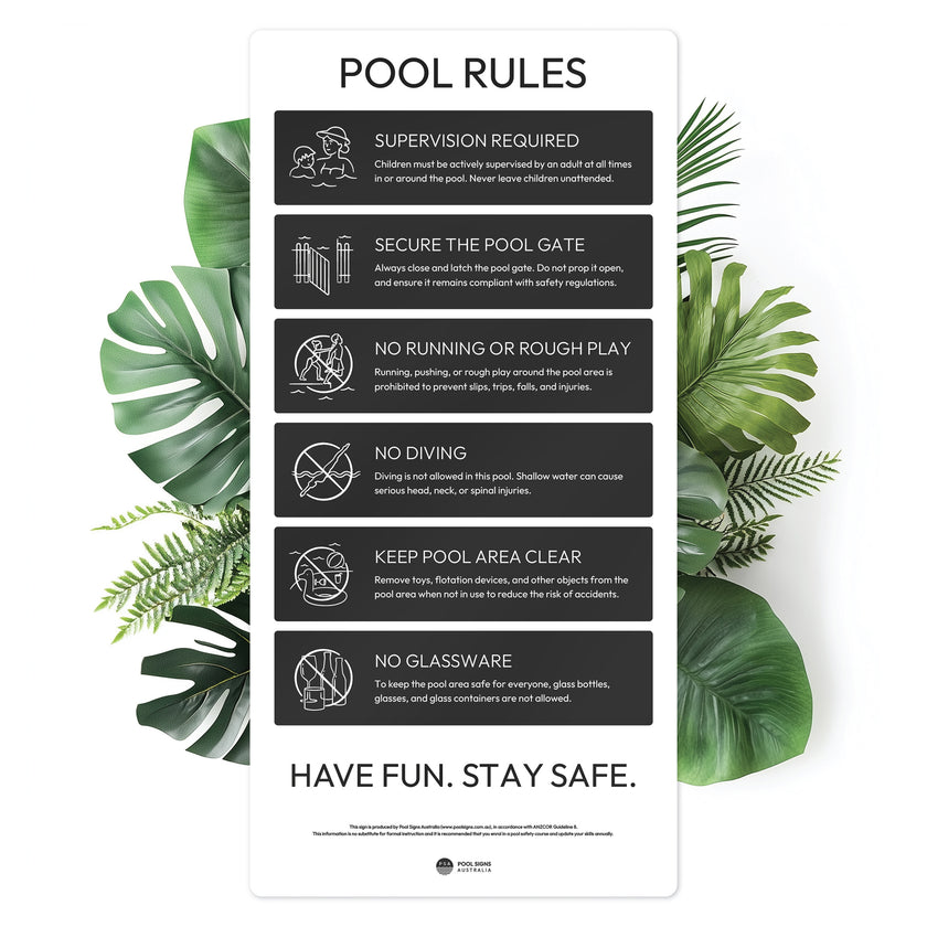 Charcoal Pool Rules Sign – Pool Signs Australia