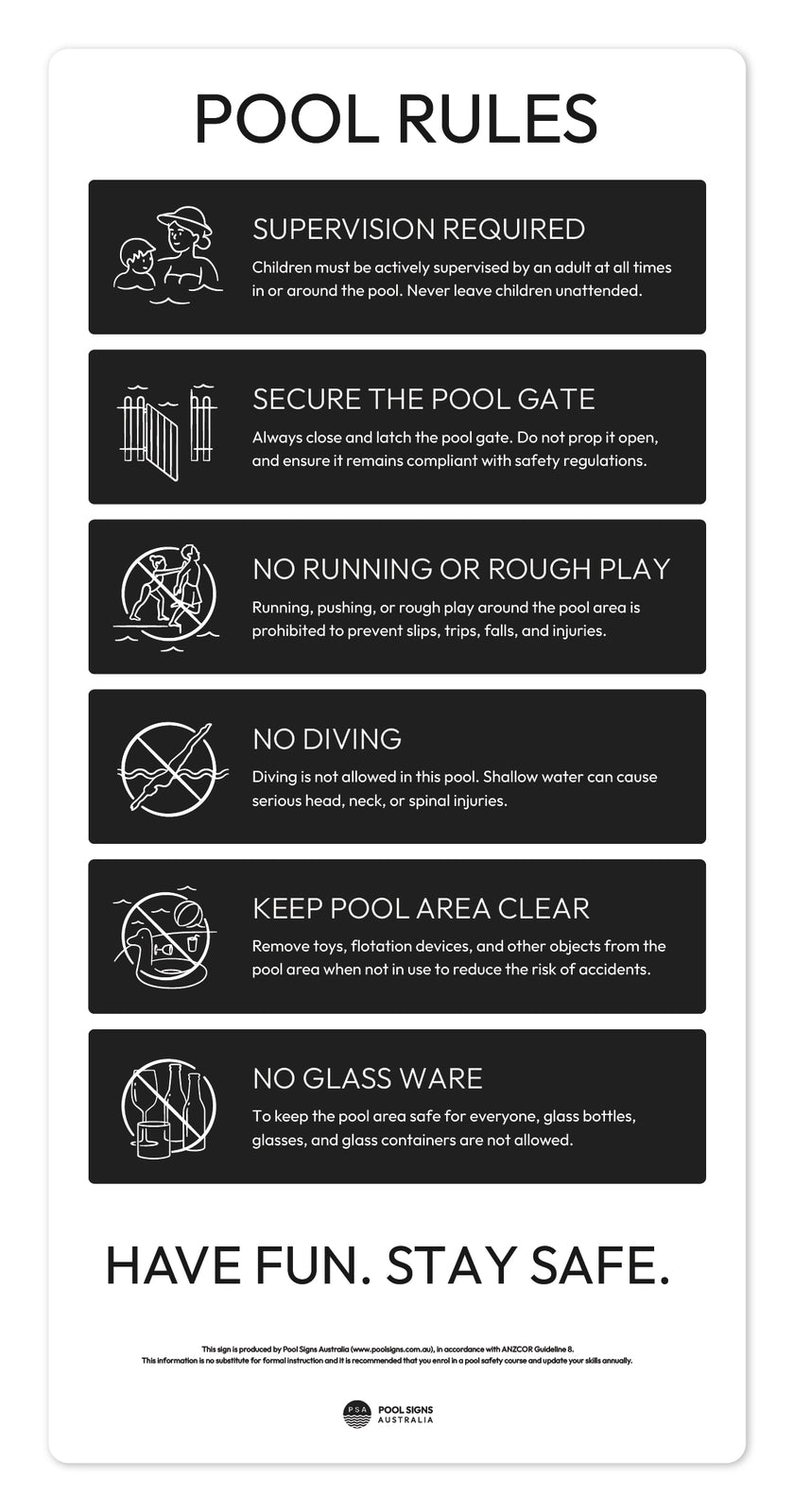 Charcoal Pool Rules Sign – Pool Signs Australia