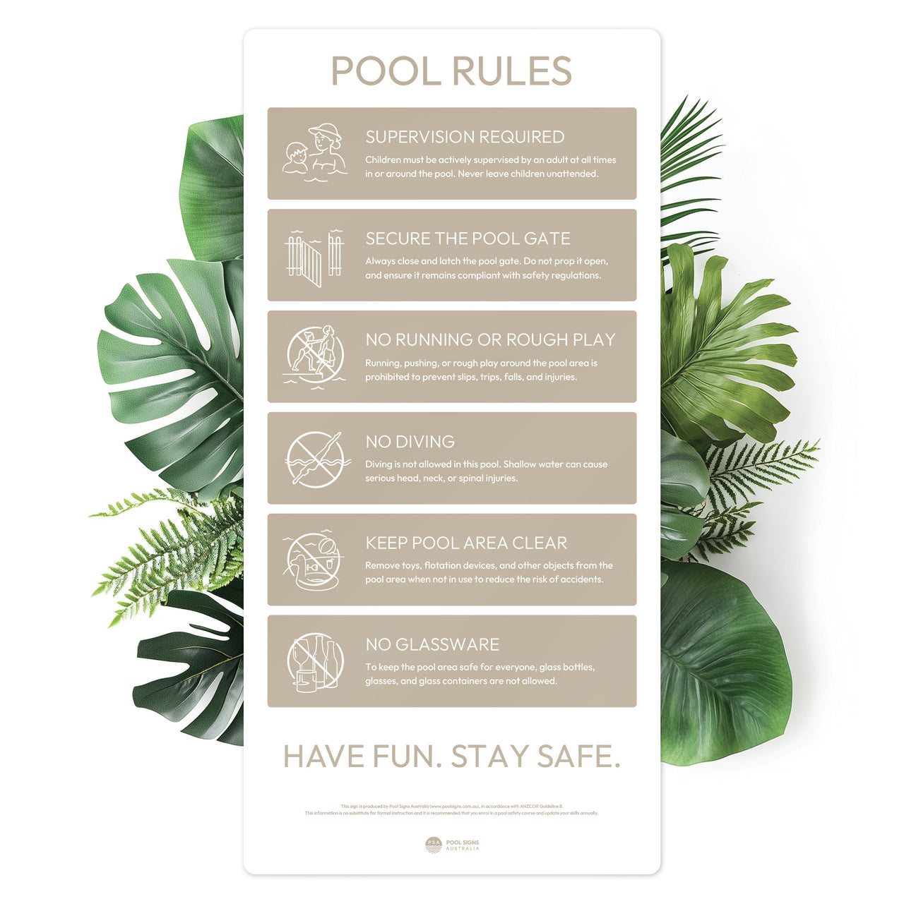 Dune Gold Pool Rules Sign – Pool Signs Australia