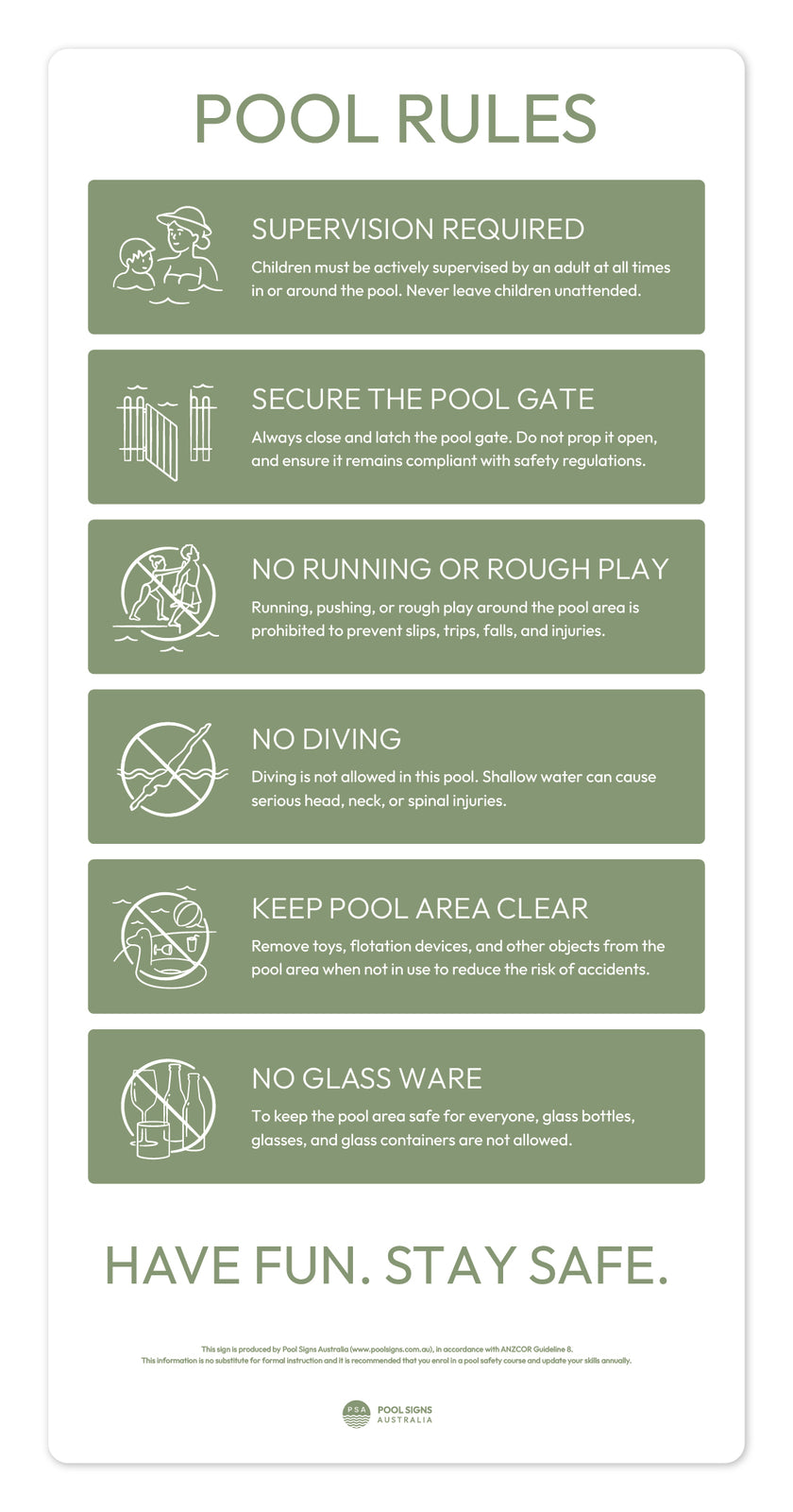 Moss Green Pool Rules Sign – Pool Signs Australia