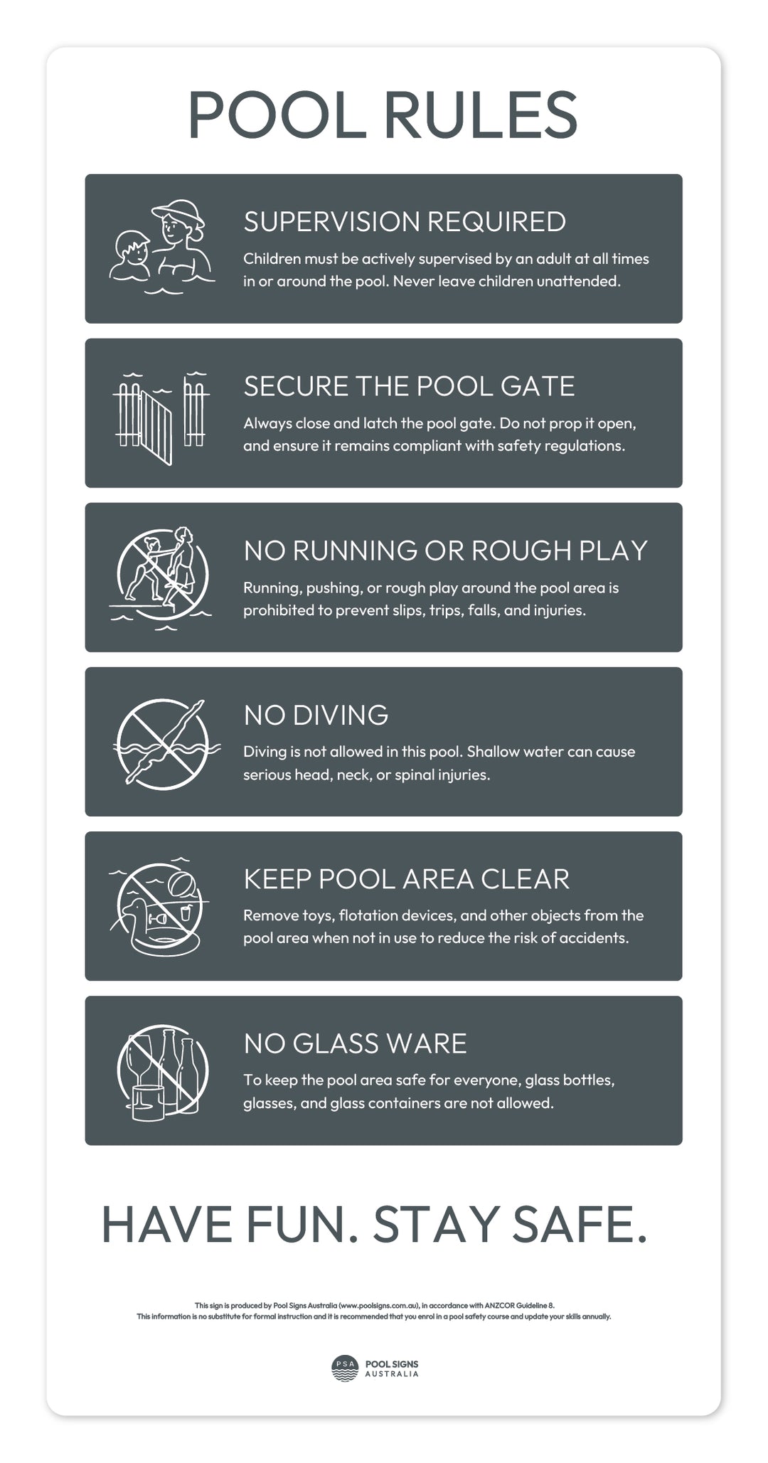 Slate Grey Pool Rules Sign – Pool Signs Australia