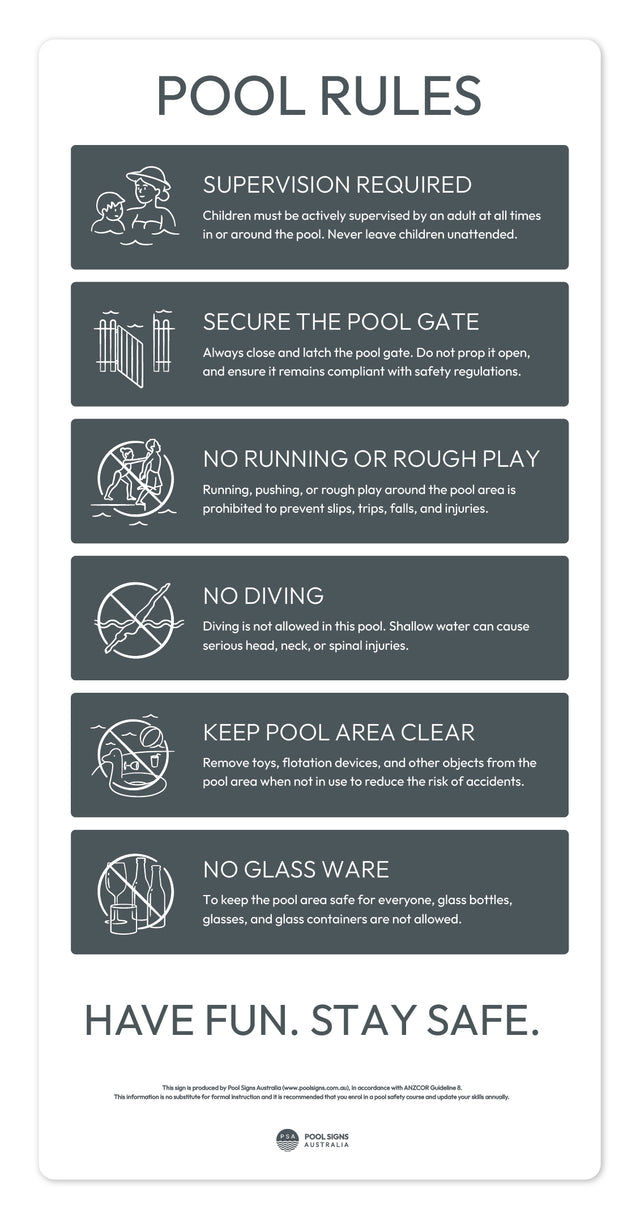 Slate Grey Pool Rules Sign – Pool Signs Australia