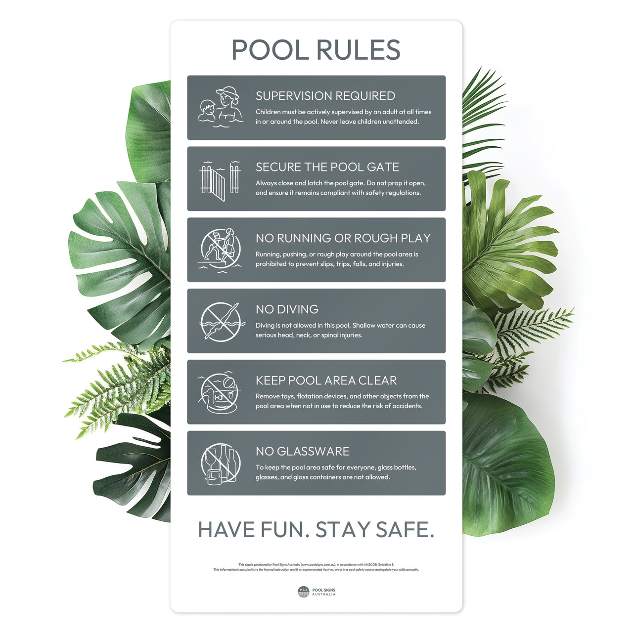 Slate Grey Pool Rules Sign – Pool Signs Australia